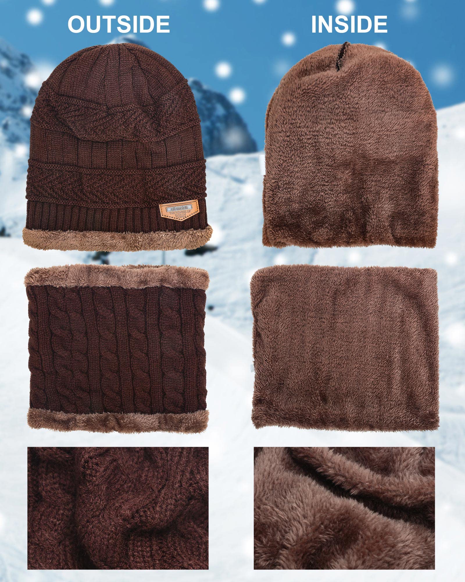 12 Pieces Winter Hat Scarf Gloves Set Snow Beanie Hat Knit Skull Caps Touch Screen Mittens Warm Neck Warmer for Men Women Cold Weather Skiing, 4 Colors