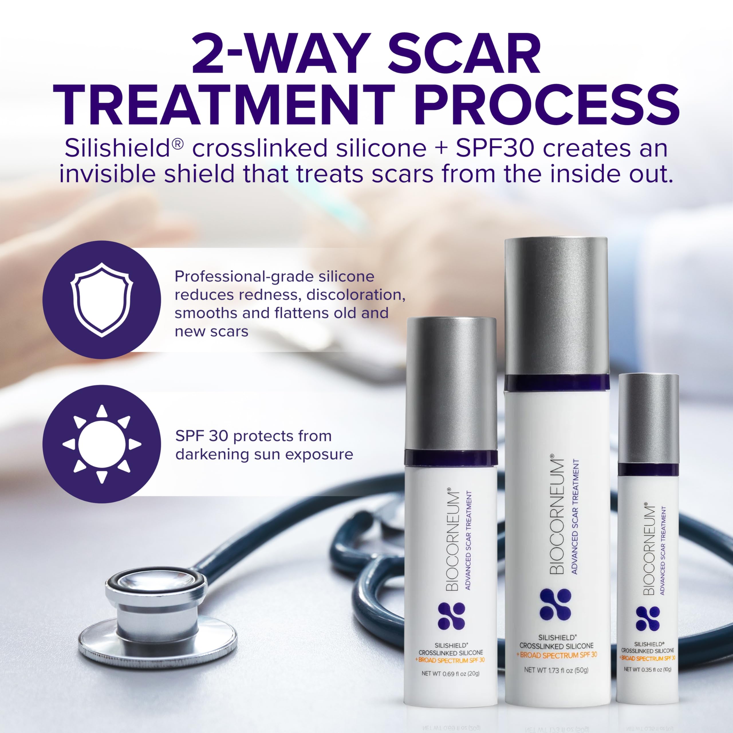 Advanced Scar Treatment with Silishield® & SPF 30 50g – Made in the USA, Fast-Drying, Water-Resistant Silicone Scar Gel - Surgeon Recommended for New & Old Scars - Suitable for Children Over 6 Months