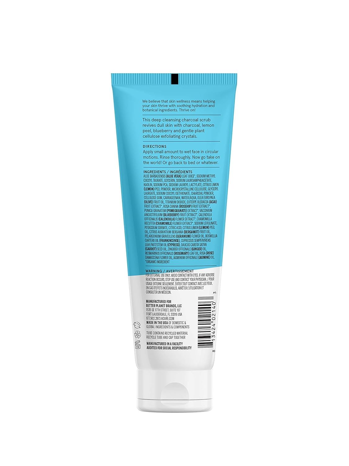 ACURE Incredibly Clear Charcoal Lemonade Facial Scrub -Deep Face Wash Cleansing, Gentle Exfoliates & Detoxifies with Charcoal Scrub, Lemon & Blueberry -For Oily to Normal & Acne Prone Skin, 4 Fl Oz