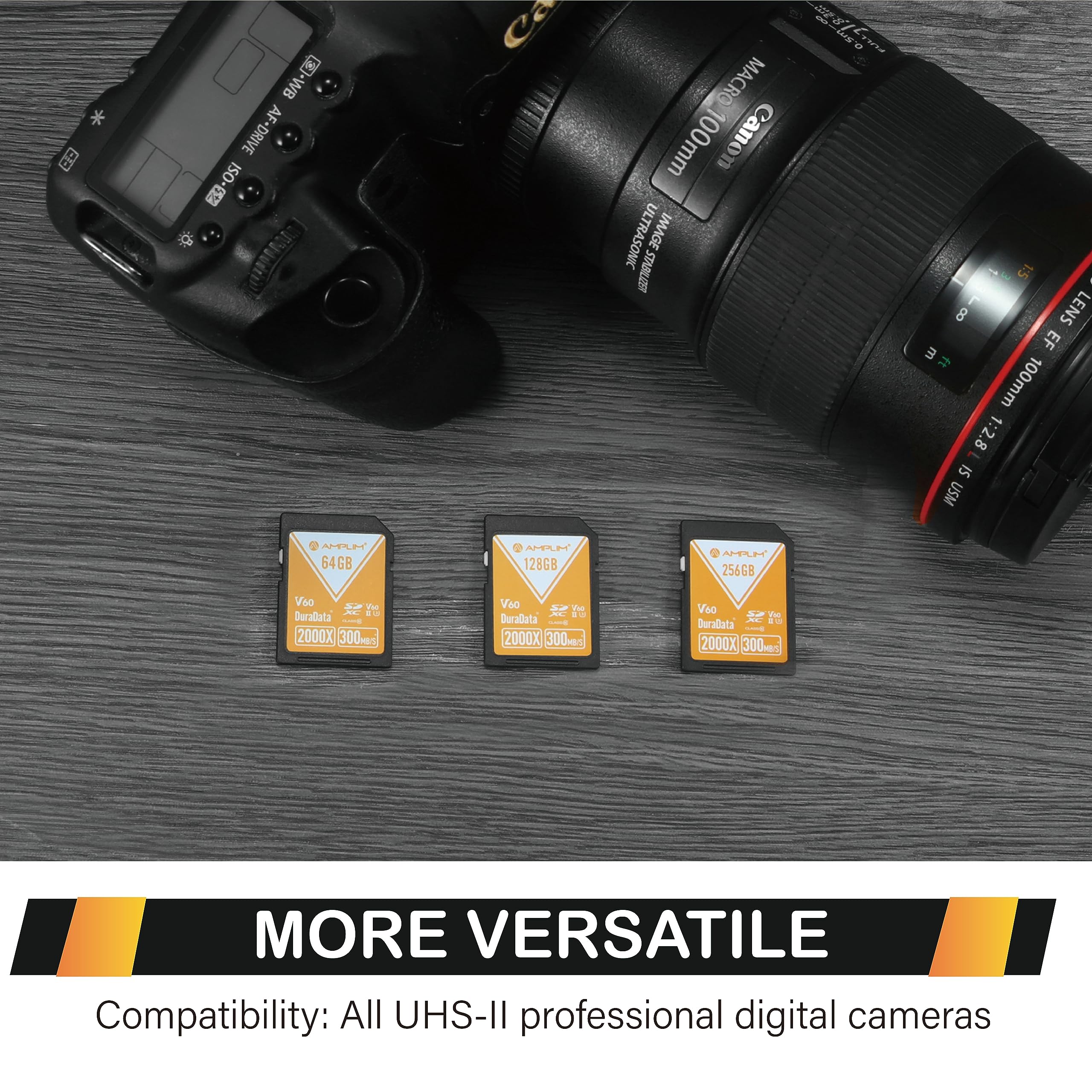 Amplim 128GB V60 UHS-II SD SDXC Card, 300MB/S 2000X Lightning Speed Performance, Extreme Read, U3 Secure Digital Memory Storage for Professional Photographer and Videographer