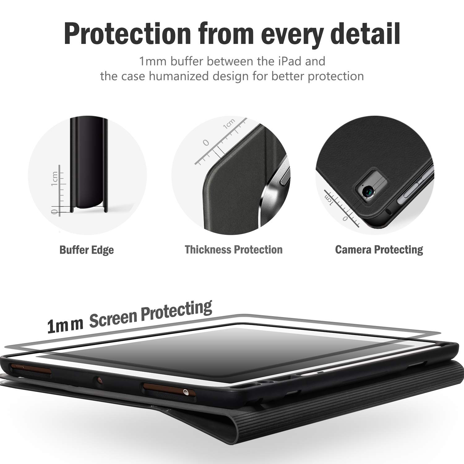 Antbox Case for iPad Pro 9.7/ iPad Air/iPad Air 2 with Built-in Pencil Holder Auto Sleep/Wake Function PU Leather Smart Cover (Black)