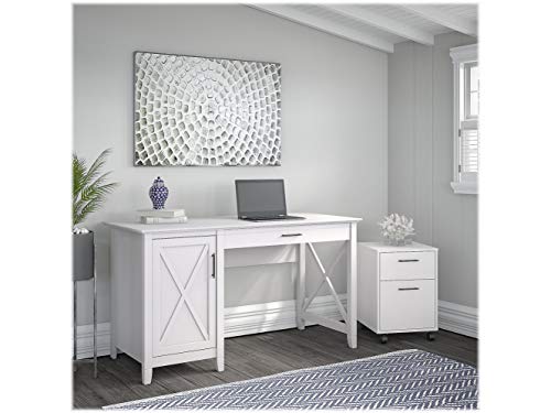Bush Furniture Key West Computer Desk with Storage and 2 Drawer Mobile File Cabinet, 54W, Pure White Oak