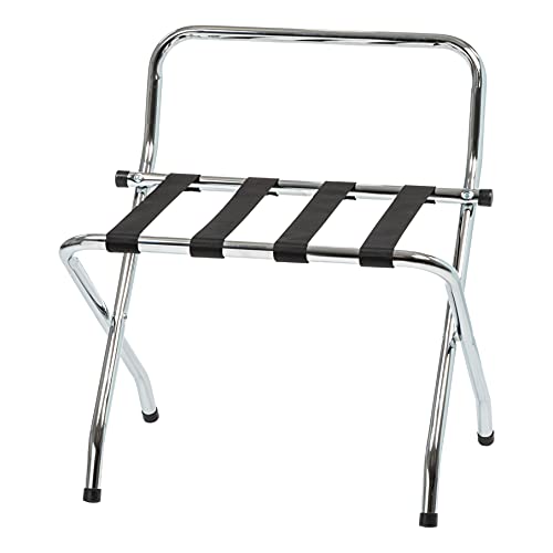 IRIS USA Steel Folding Foldable Luggage Rack Suitcase Stand Shelf with Support Bar, Space Saving for Guest Room, Bedroom, Hotel, Holds up to 110 lbs, Chrome Silver