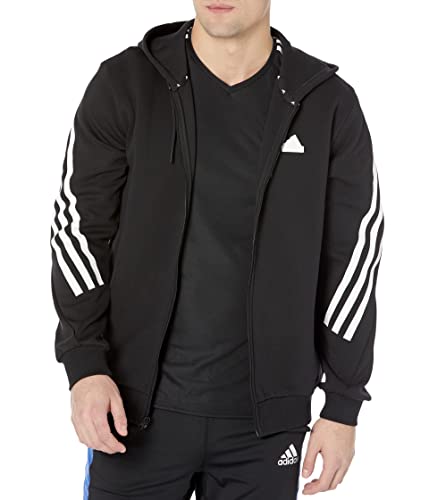 adidas Men's Future Icon 3-Stripes Full-Zip Hoodie, Black/White, X-Large