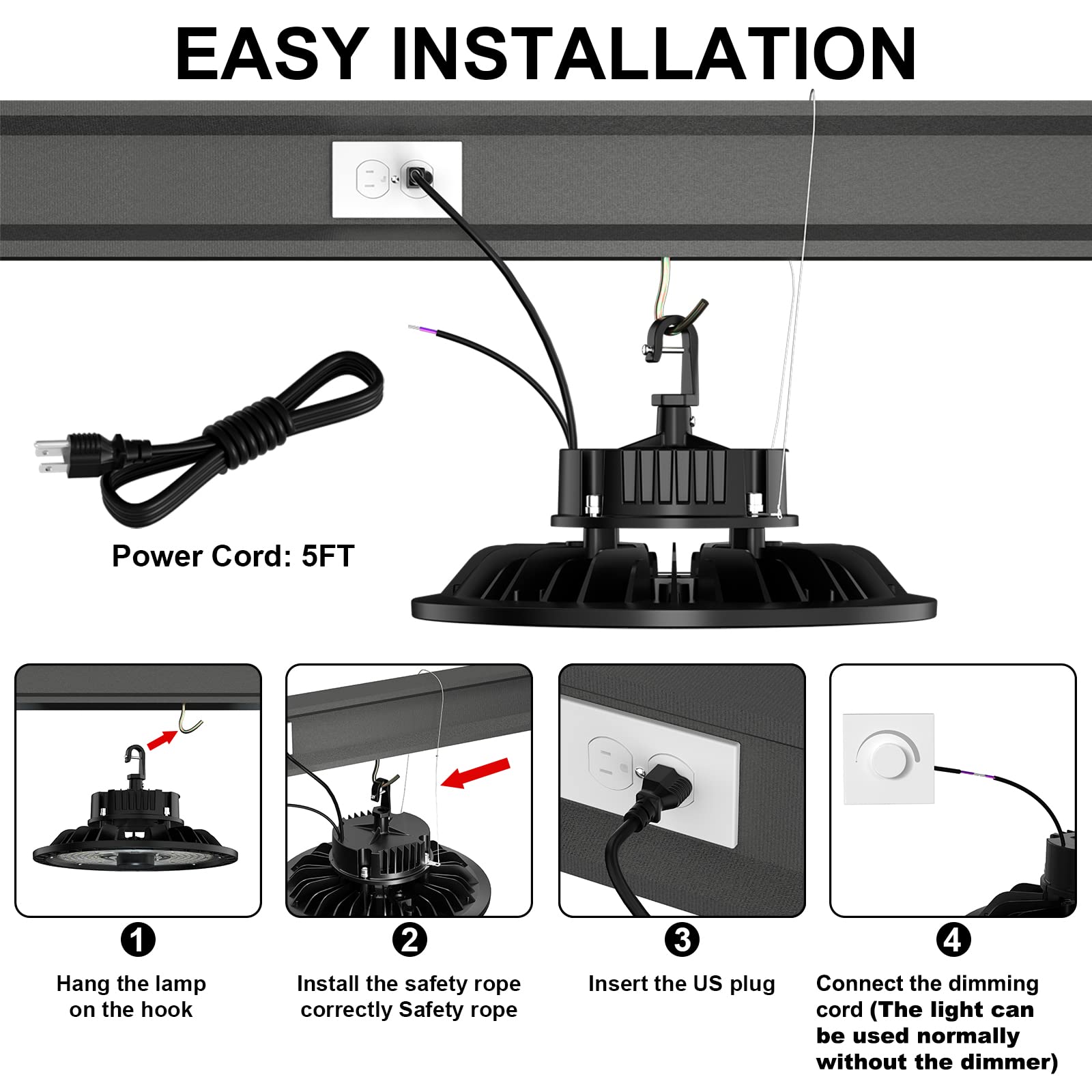 150W UFO LED High Bay Light with Motion Sensor 5000K Garage Light Ceiling Light with Remote Control 3 Modes 21000LM Shop Lights Super Bright with 5' Cable High Bay LED Lighting for Warehouse Workshop