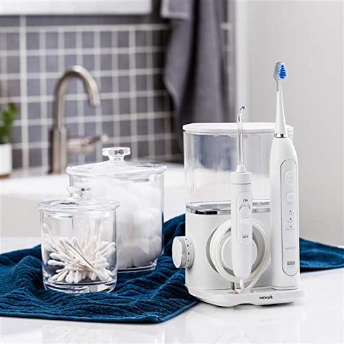 Waterpik Complete Care 9.0 Kit. 1 White Complete Care 9.0 Sonic Electric Toothbrush & Water Flosser, 2 Pack Plaque Seeker Water Flosser Tip Replacement, & 2 Pack Complete Care Replacement Brush Heads