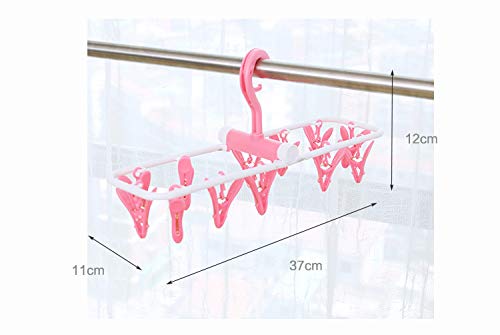 Amlrt 2 Packs Travel Foldable Portable Hanging Drying Rack, Laundry Drying Space Saving Travel Rotatable Plastic 12 Clips (Rose and Blue)