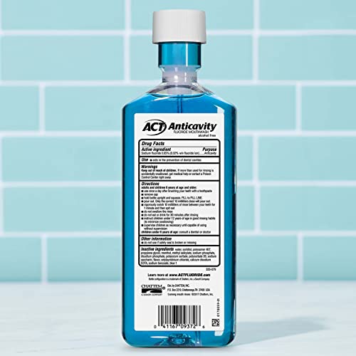 ACT Anticavity Zero Alcohol Fluoride Mouthwash 18 fl. oz., With Accurate Dosing Cup, Arctic Blast