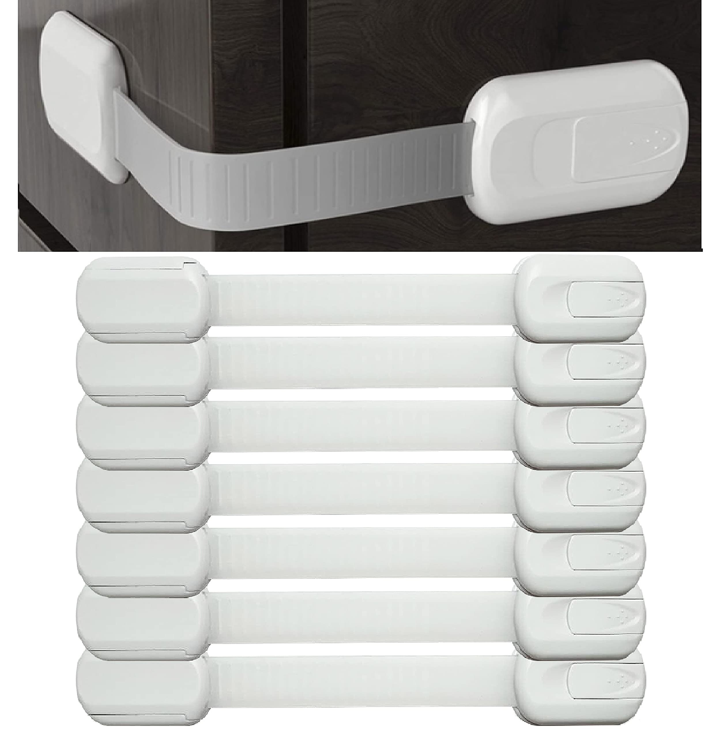 Child Safety Cabinet Strap Locks - 8 Packs Baby Proofing Adjustable Adhesive Latches With No Drilling - Fridge Drawer Dishwasher Toilet Seat Oven - Children Kid & Toddler Safety Protection By G2eComme