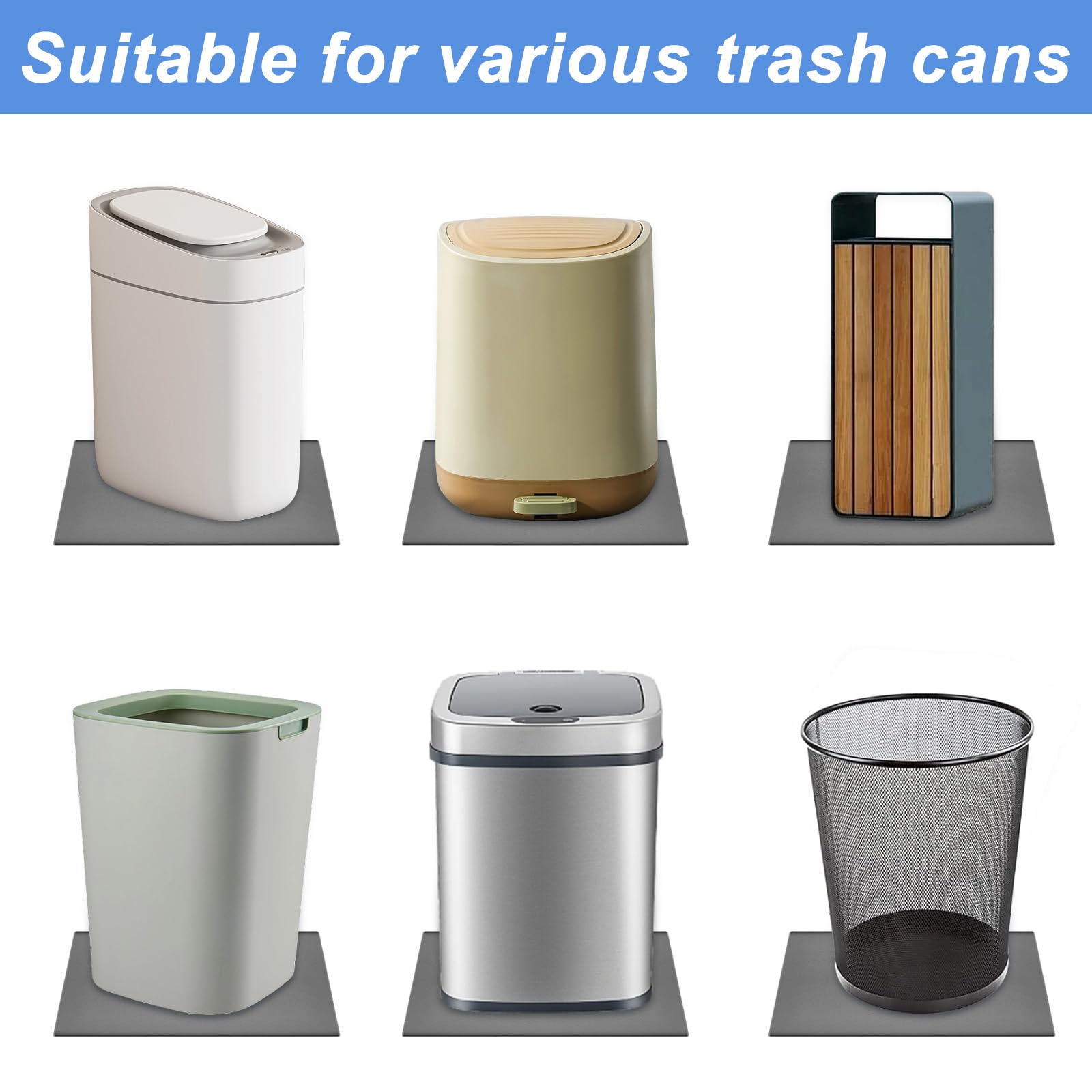 2 Pack Trash Can Mat, Under Garbage Can Mat,11.8"x18.9" Non-Slip Trash Can Mat with Particles to Prevent Trash Can Movement , Raised Lip to Prevent Spills, Suitable for Kitchen, Office, Living Room