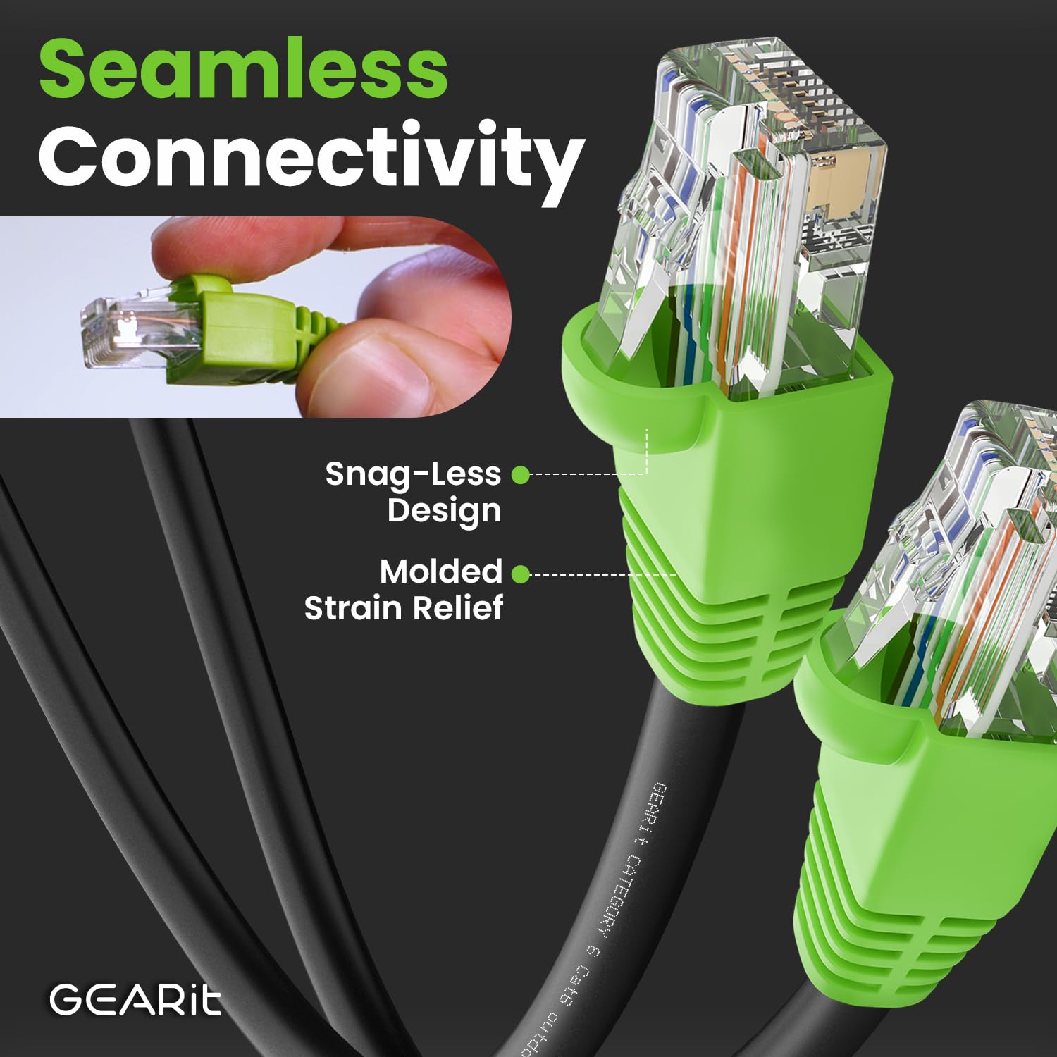 GearIT RJ45 Cat-6 Ethernet Patch Cable, 10Gpbs Transfer Speed, Gold-Plated Connectors, Copper Clad, Outdoor, UV Resistant, Direct Burial, Waterproof, Durable, 150 Foot (45.7 Meters), Black