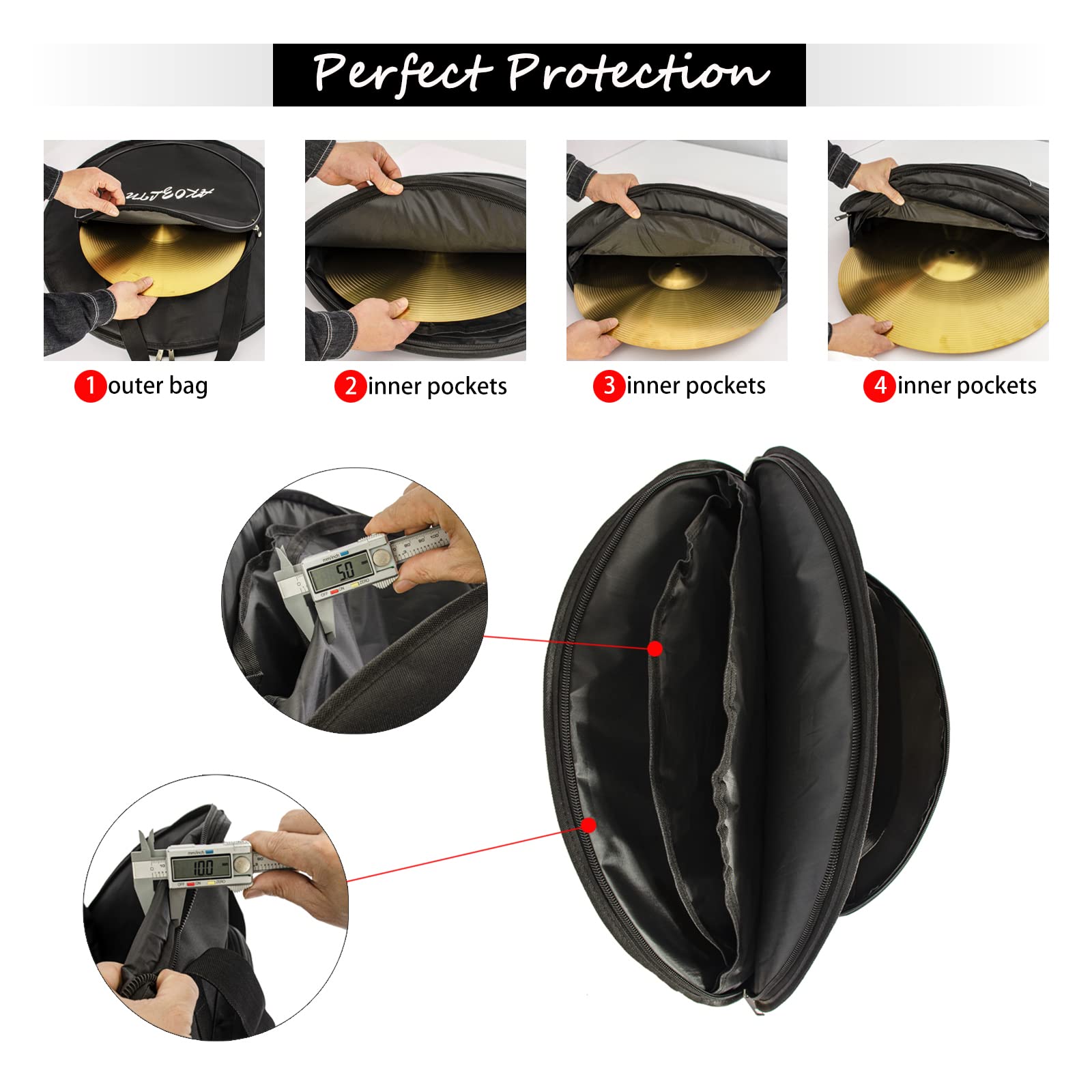AKOZLIN 21" Cymbal Gig Bag with Carry Handle,5mm thick Padded cotton for perfect protection, Great for Dust-proof and waterproof Storage(Black)