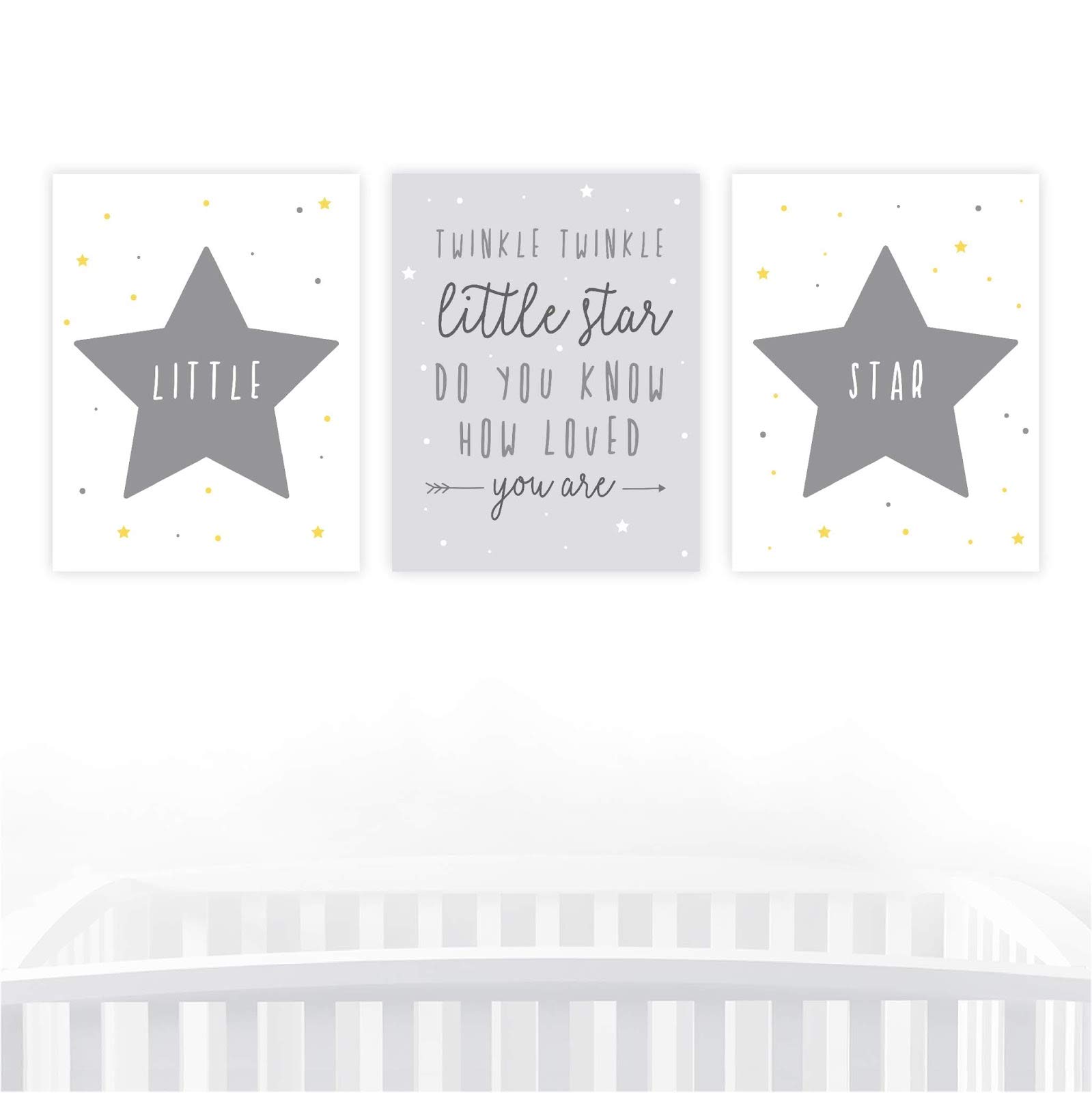 Andaz Press Unframed Baby Kids Room Nursery Wall Art, 8.5x11-inch, Twinkle Twinkle Little Star Do You Know How Loved You Are, Black and White Modern Scandinavian, 3-Pack, Baptism Christening Gift Idea