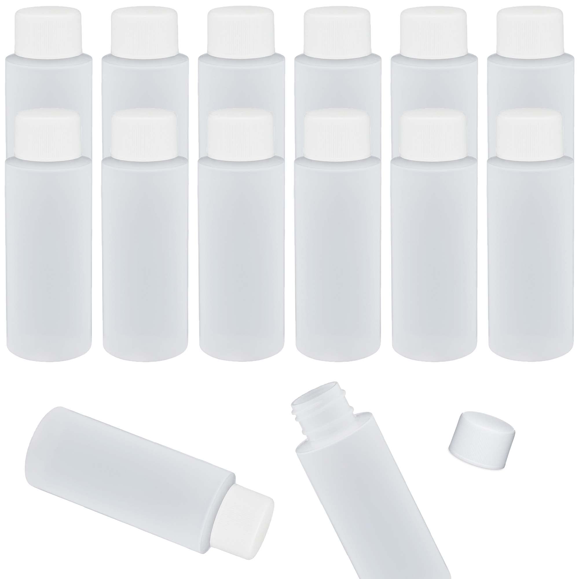 12PCS HDPE Natural Cylinder Bottles with Lid - 2 oz, Standard Cap, Store/Dispense Liquids, Refillable Containers, Storage Container, BPA-Free,