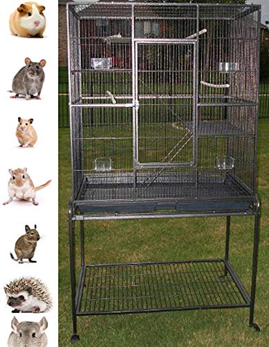 54"/64" Large Deluxe and Sturdy Wrought Iron 4-Tiers Tight 1/2-inch Bar Spacing for Ferret Chinchilla Sugar Glider Mice Rat Cage with Detachable Rolling Stand (BlackVein, 64")