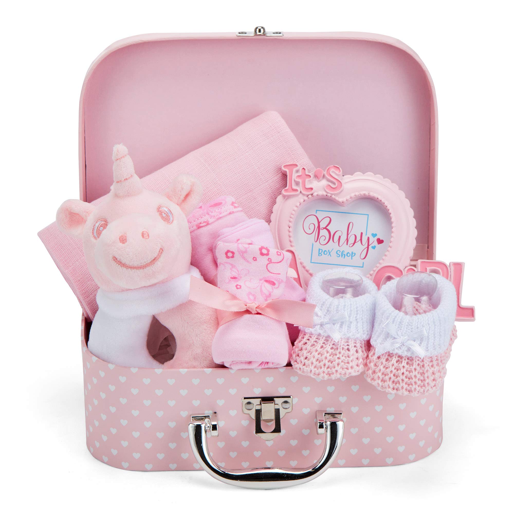 Baby Box Shop New Baby Girl Gifts - Includes 7 Newborn Girl Essentials for Newborn Baby Girl, Ideal Baby Shower Gifts for Girls Newborn and Christenings - Baby Girl Newborn Essentials Gift Basket