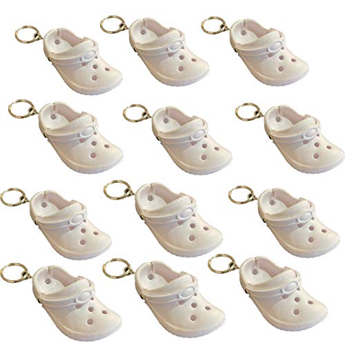 12 Count DIY Color Your Own Cute Adorable Rare White Rubber Slipper - Clog Keychain - Bulk Pack - Mini Shoe Key Chains - Paintable - Wholesale Keychains - Makes Nice Gift