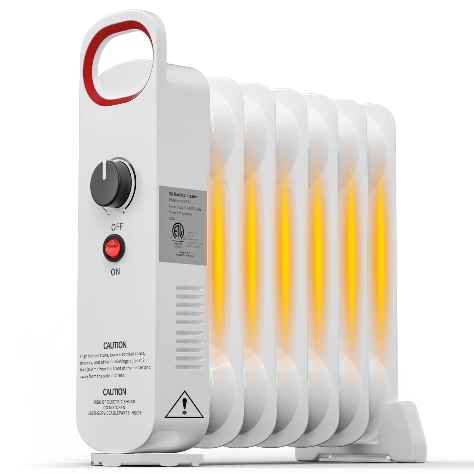 AKUSAKO Oil Filled Radiator Heater, 700W Portable Electric Space Heater with Thermostat, Overheat Protection, Oil Heaters for Indoor Use, Quiet Indoor Radiant Heater for Home, Room, Office
