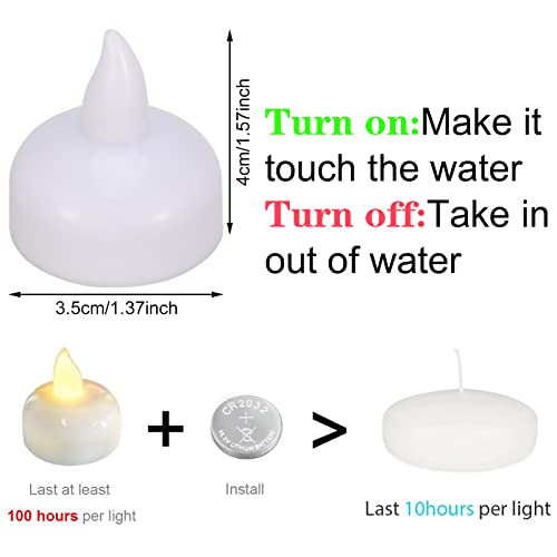 12 Pack Waterproof Flameless Floating Tealights, Christmas Battery tealights, Battery Operated Flickering Floating Tea Lights Candles in Warm Yellow for Wedding, Party, Bath, Hot Tub, Spa, Pool, Pond