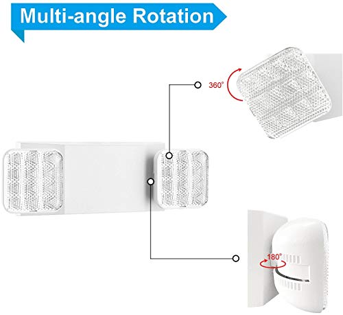 SPECTSUN 12 Pack LED Emergency Lighting Fixture with 2 LED Heads and Hardwired Adjustable White Color Commercial Emergency Lights with Battery Backup for Power Failure