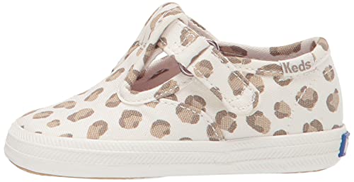 Keds baby girls Champion Lace Toe Cap T-strap Sneaker, Snow Leopard, 3 Infant US