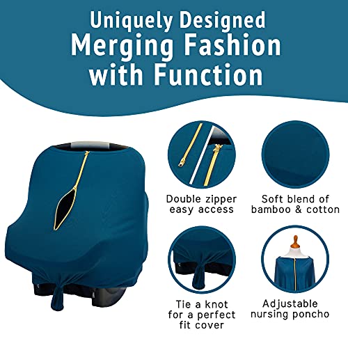 Baby Leaf Covers - Stretchy Multi Use Infant Car Seat and Stroller Canopy with Double Zipper, Breathable Nursing Poncho and Breastfeeding Scarf, Blue Sky