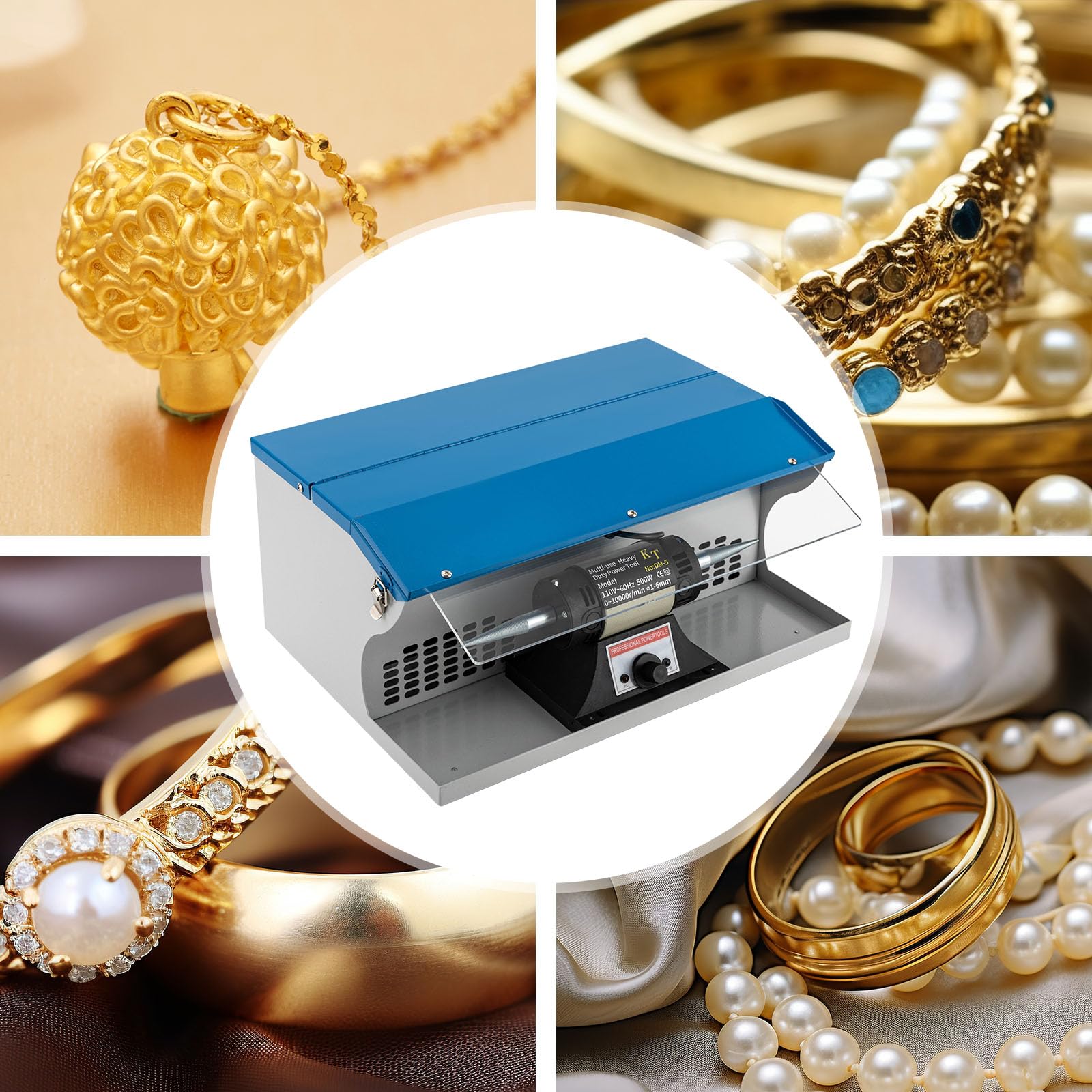 110V 500W Benchtop Jewelry Polishing Buffing Machine Jewelry Polishing Tool Dust Collector with Light Table Top Jewelry Making Kit with Light 10000RPM Adjustable Speed