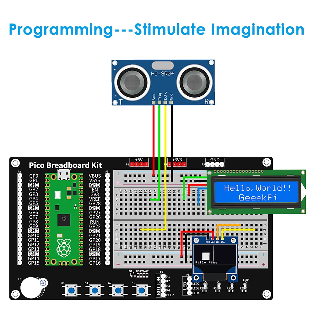 GeeekPi Micro Python Programing Kit for Raspberry Pi Pico, Breadboard, I2C 1602 LCD Display Module for Raspberry Pi Beginners & Software Engineer
