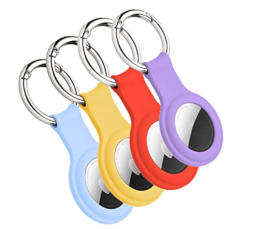 4Pcs Air Tag Case Keychain Hanging on Dog Collar Backpacks Wallet Luggage tag, Silicone AirTags Holders Key Ring Chain Loop,Compatible with Apple AirTag Holder GPS Item Finders Accessories
