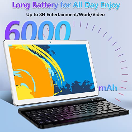 ๐ฎ๐ฌ๐ฎ๐ฏ ๐๐๐ญ๐๐ฌ๐ญ Tablet 10.1" Octa-Core Android 11 Tablet, 64GB Storage Tablet with Keyboard, Stylus, Dual 13MP+5MP Camera, WiFi, Bluetooth, GPS, 512GB Expand Support, IPS Full HD Display(Sliver)