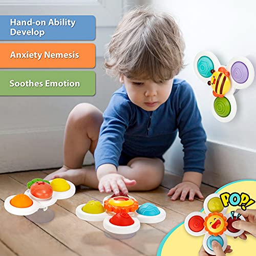 3Pcs Suction Cup Spinner Toys,Baby Spinners Toy,Push Bubble Sensory Rotating Fun,Bathing, Anxiety, Dining, Sensory Toy for Girls Boys