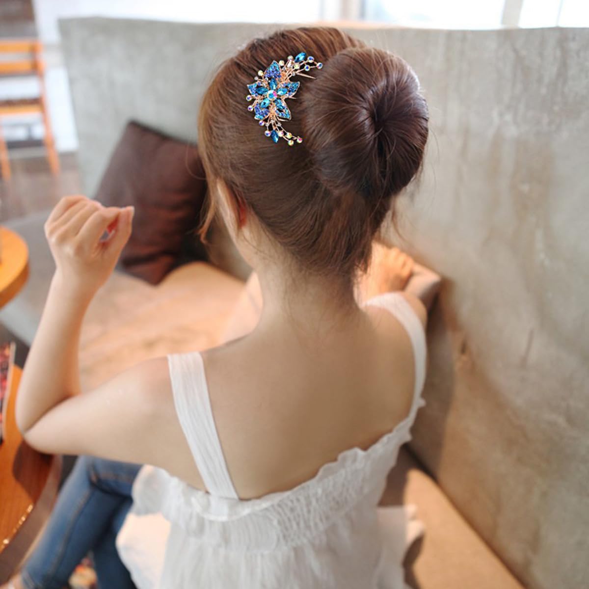 KuuGuu Flower Bridal Combs, Floral Side Combs Crystal Rhinestones Wedding Hair Accessories for Women, 4 PCS