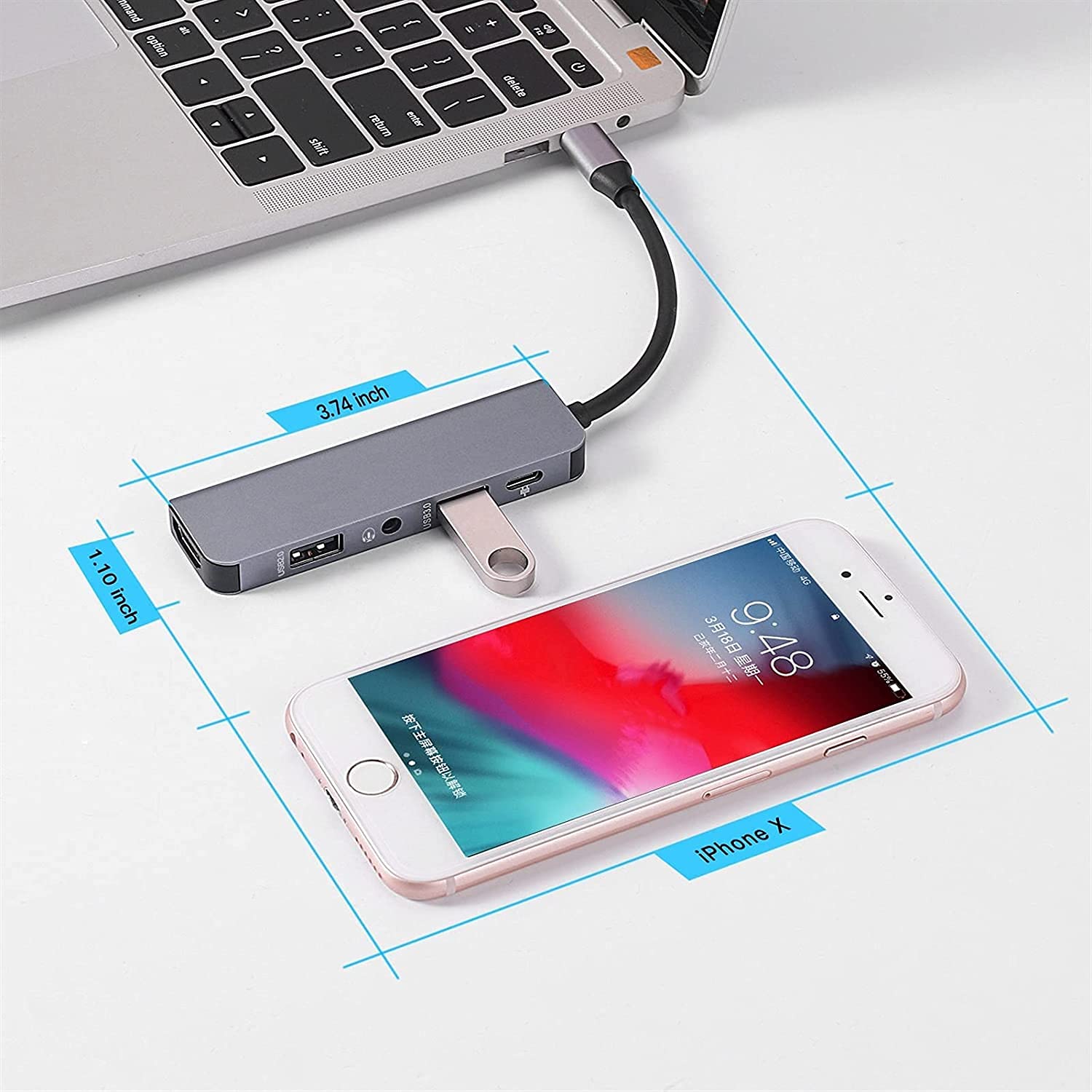 Type-c Docking Station, 5-in-1 Hub Usb3.0 3.5mm Audio Hdmi Pd Fast Charge Compatible with Windows Xp/Vista, Win 7/win8/win 10, Mac Os, Linux, Android (Silver) (Silver)