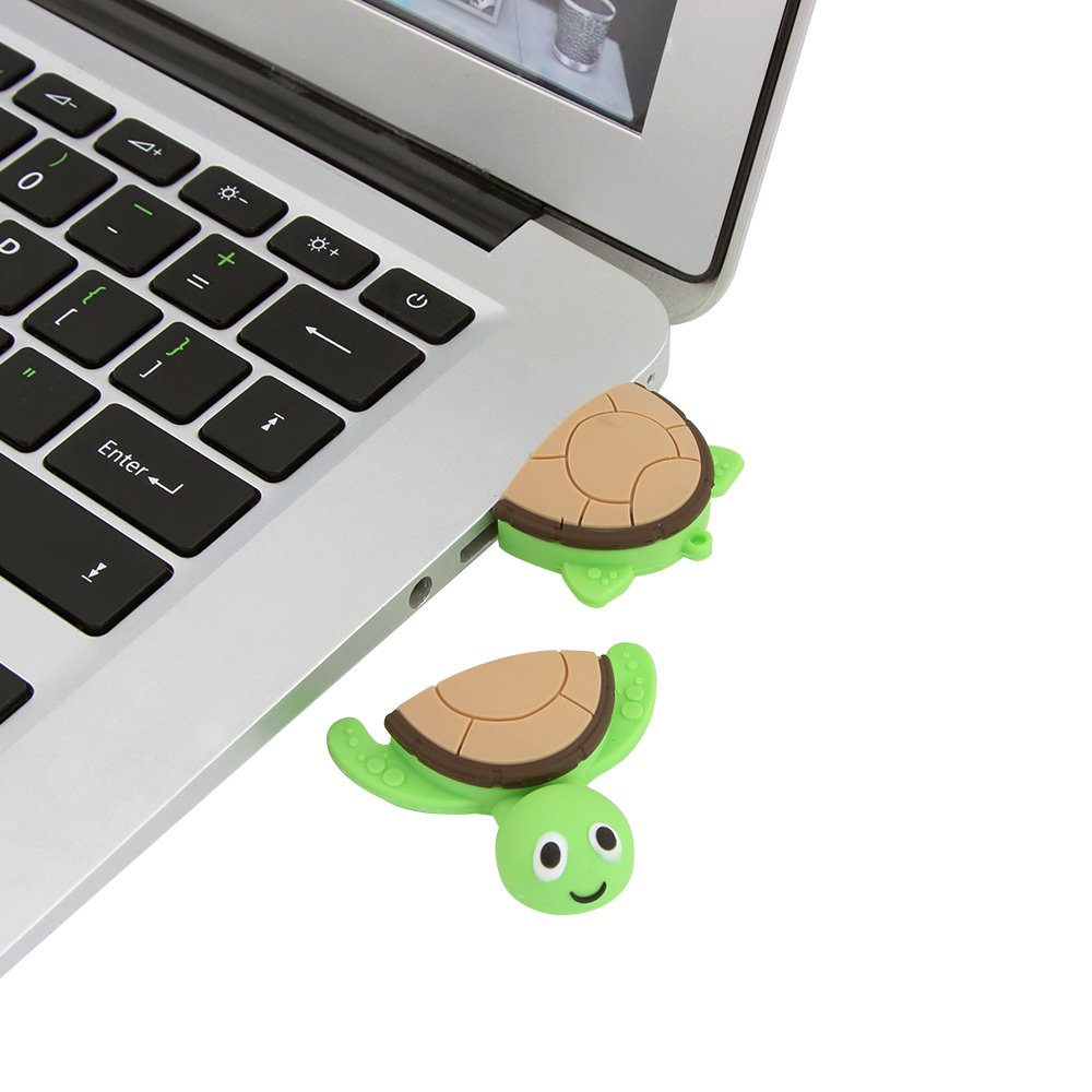 128GB USB Flash Drive, Cute Cartoon Turtle Shaped Thumb Drive, Novelty USB Stick for Data Storage and Backup, Funny Flash Drive for PC/Tablets/Mac/Laptop-Green