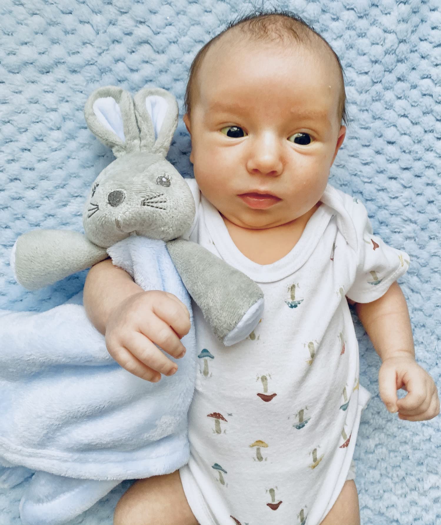Baby Boy Gift Set New Born Baby Gifts Baby Blue Bunny Security Blanket Soft Fleece, Suitcase Keepsake Box Blanket Booties & Baby Gift Basket – Unique Present for Baby Shower & Newborn Lovey Welcome