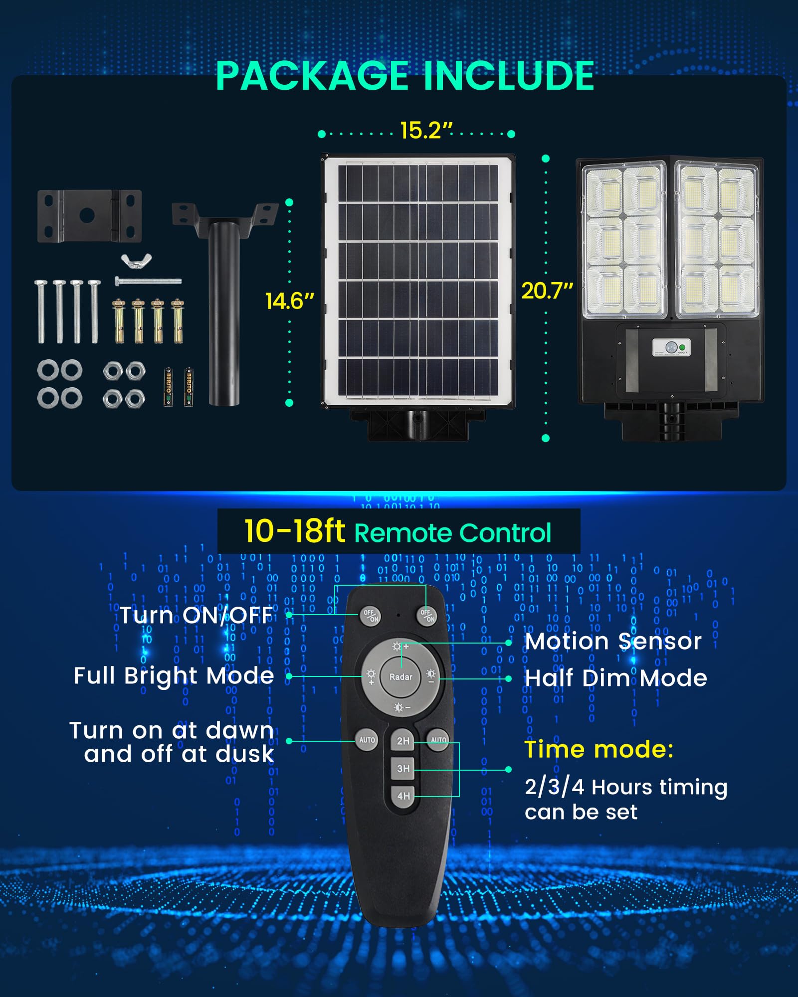 1800W Solar Street Lights Outdoor - 240° Wide Angle Solar Security Flood Light with Motion Sensor and Remote Control, Waterproof Dusk to Dawn Solar Parking Lot Lights for Yard, Stadium, SL-JWB