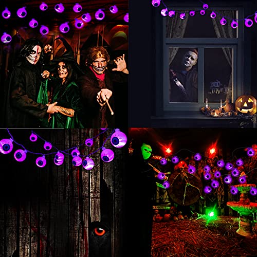 Halloween Purple Eyeball String Lights, 30 LED Battery Powered Halloween Decorative Lights with Remote, 16.4 FT 8 Modes Twinkle Lights, for Outdoor Indoor Halloween Party Home Decorations