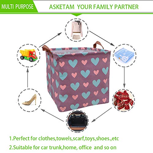 ASKETAM Square Canvas Collapsible Fabric Baby Toy Box Storage Bin Bedroom Decor Closet Kids Laundry Baskets Toy Organizer,Shelf Basket Nursery Storage,Gift Baskets(Love in Purple)