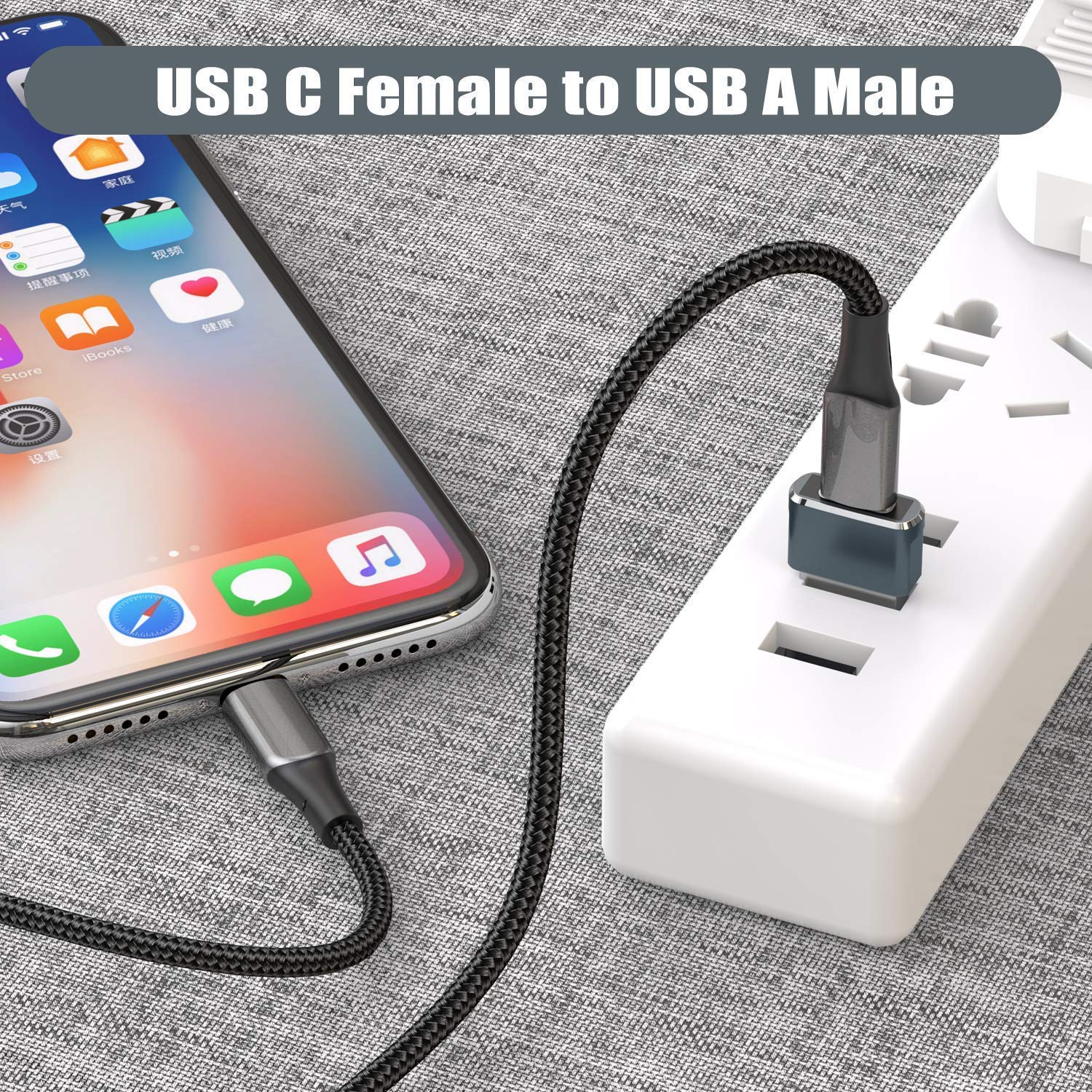 Basesailor USB C Female to A Male Adapter, Compatible with iPhone 11, Mini Pro, iPad Air, Samsung Galaxy Note 10, Able to Charge or Transfer Data