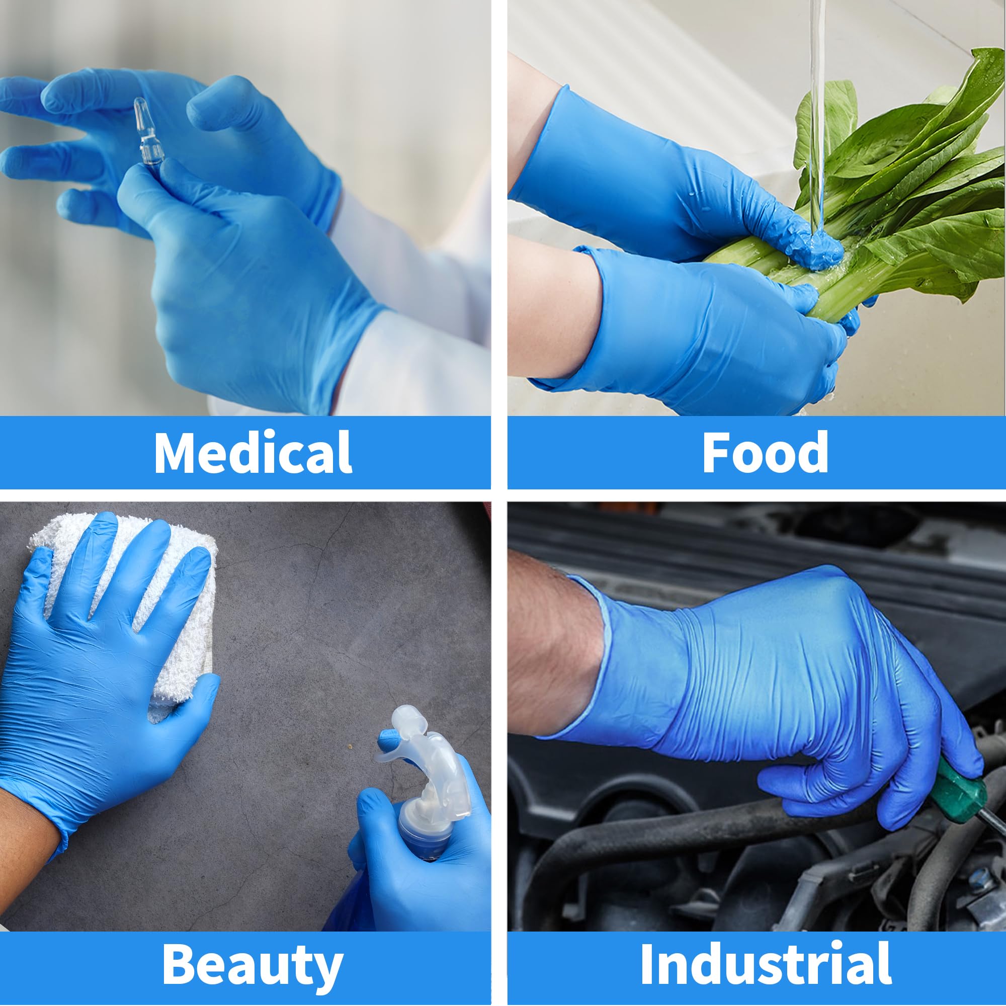 Basic Vinyl Exam Gloves, Powder Free,Latex Free, Non-Sterile for Cleaning, Food Service and All Purposes Disposable Gloves BMPF3003 Box of 100Pcs (Large, Blue)
