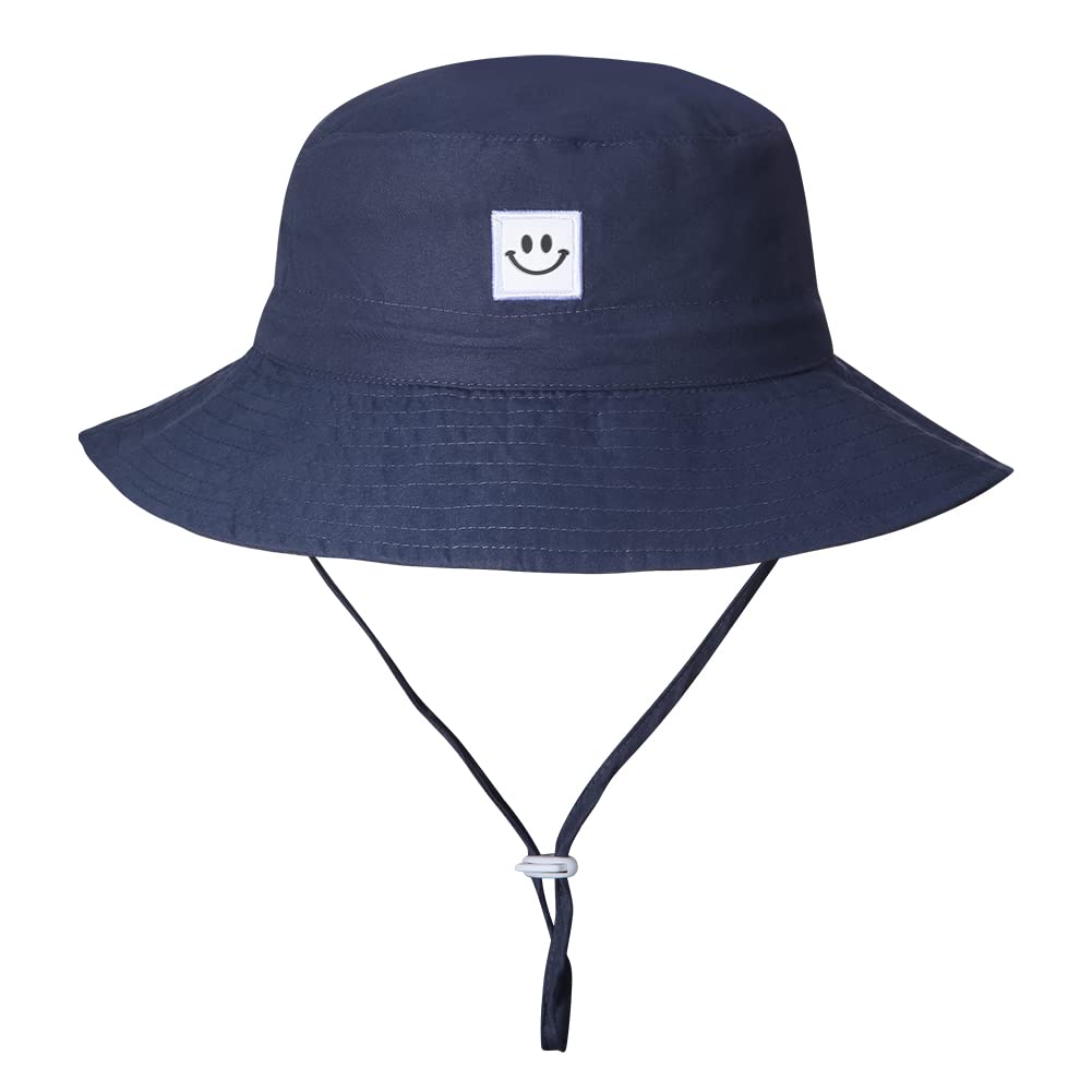 Baby Boy Sun Hat Bucket Hats for Toddler 6-12,12-24 Months 2pack Smile Face Grey/Navy