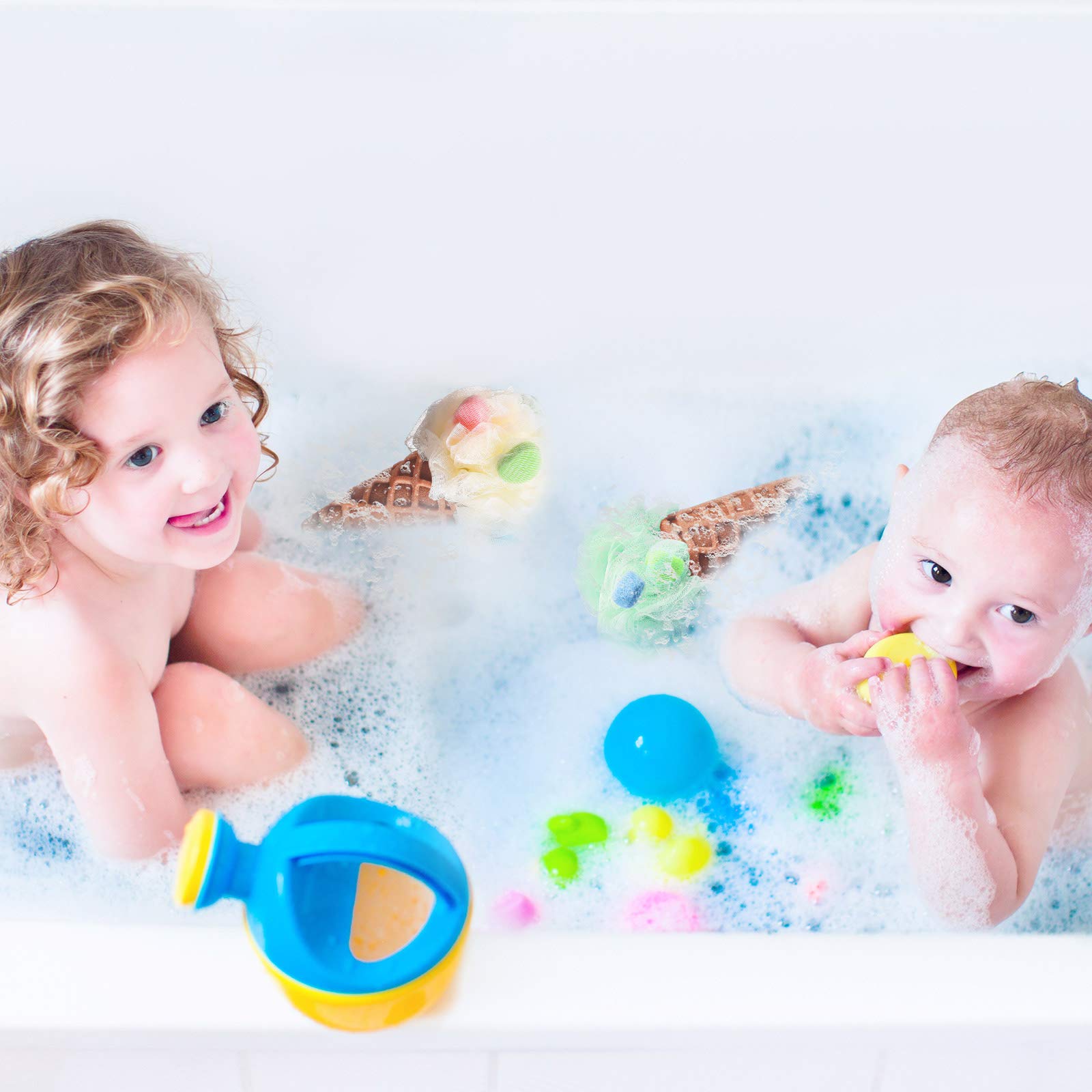 Geiserailie 4 Pieces Kids Loofah Ice Cream Cone Bath Sponge Kids Bath Shower Sponge Body Scrubber Exfoliating Loofah for Spa Shower