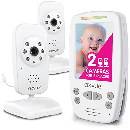 Axvue Video Baby Monitor, Slim Handheld, Non-Slip Design, 2.8" Vertical Screen Monitor & 2 Camera, Range up to 1000ft, 12 Hour Battery Life, 2-Way Talk, Night Vision, Temperature Monitor, No WiFi.