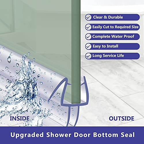 2-Pack Tarpuglider Shower Door Bottom Seal with Internal Grips and Sweep Strip - Frameless Glass Shower Door Seal Strip with Adjustable Length -Stop Shower Leaks -Clear Vinyl (3/8β (9-10 mm) x 39")