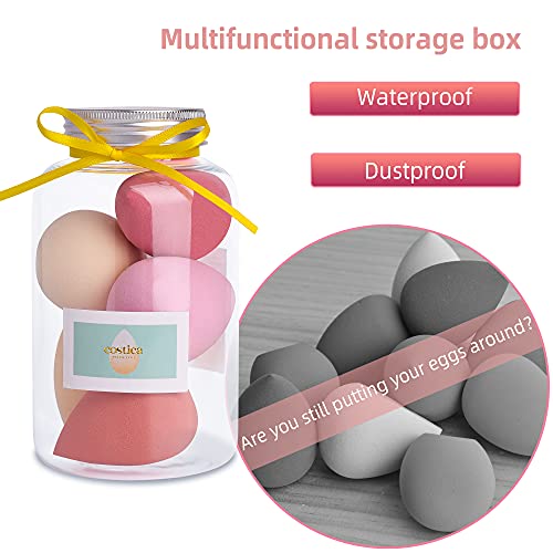 COSTICA 5 Pcs Makeup Sponge Set, Latex Free Beauty Blender, Foundation Blending Beauty Sponge with a Storage Box, Flawless for Liquid, Cream, and Powder(White Pink)
