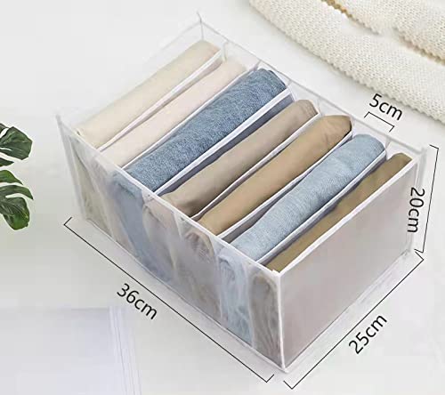 3 Pack Washable Wardrobe Clothes Organizer, Jeans Leggings Compartment Storage Box Closet, Drawer Organizers for Clothing, Folding Clothes Mesh Separation Organizer (White Jeans+T-shirts+Leggings)