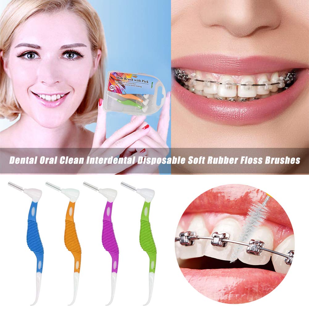 Angzhili 10 pcs Orthodontic Interdental Brush Mini Brush with Toothpick,Tooth Cleaning Tool
