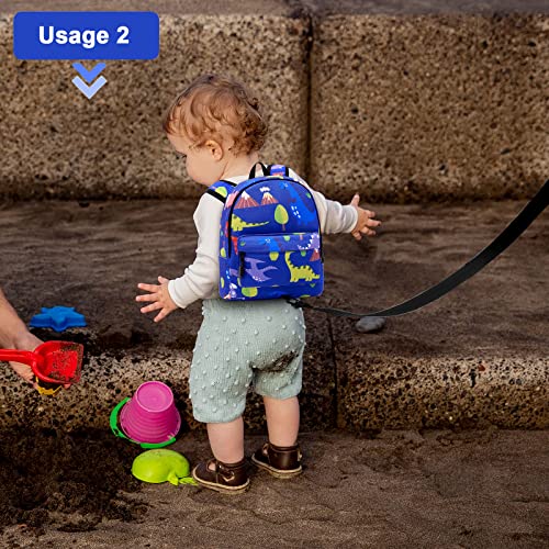 Accmor Toddler Harness Backpack Leash, Baby Dinosaur Backpacks with Anti Lost Wrist Link, Cute Mini Child Harnesses Leashes for Walking, Keep Kids Close Back Pack Rope Tether Rein for Boys Girls(Blue)