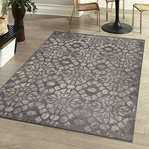 JONATHAN Y MDP405A-8 Roma Ornate Geometric Tile Indoor Area-Rug Vintage Transitional Contemporary Casual Easy-Cleaning Bedroom Kitchen Living Room Non Shedding, 8 X 10, Grey