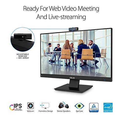 ASUS BE24EQK 23.8” Business Monitor with 1080P Full HD IPS, Eye Care, DisplayPort HDMI, Frameless, Built-in Adjustable 2MP Webcam, Mic Array, Stereo speaker, Video Conference,BLACK